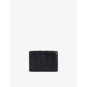 Bottega Veneta Intrecciato Business Card Leather Wallet - Black-gold