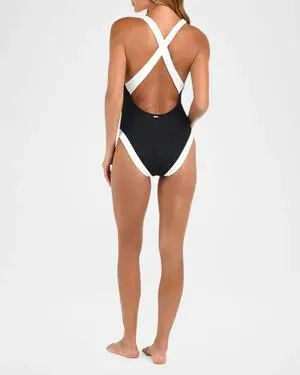 L & APOS;AGENCE L'agence Lisa Plunge One-piece Swimsuit - Black