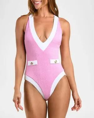 L & APOS;AGENCE L'agence Lisa Plunge One-piece Swimsuit - Blush