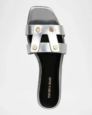 Veronica Beard Via Metallic Flat Slide Sandals - Silver