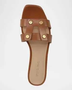 Veronica Beard Veronica Beard Via Leather Flat Slide Sandals Tan