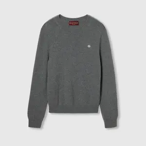 Gucci Embroidered Wool Cashmere Crewneck Sweater - Grey
