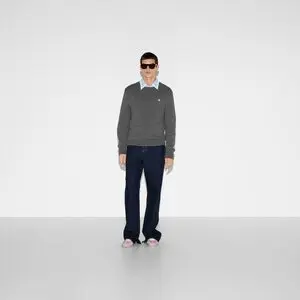 Gucci Embroidered Wool Cashmere Crewneck Sweater - Grey