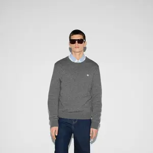 Gucci Embroidered Wool Cashmere Crewneck Sweater - Grey