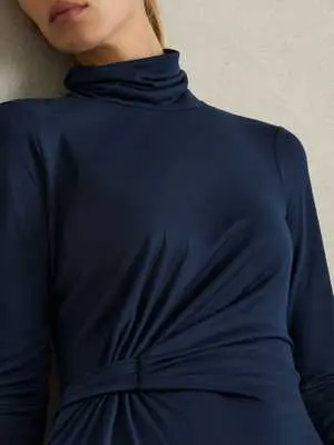 REISS Casey Draped Jersey Midi Dress - Blue