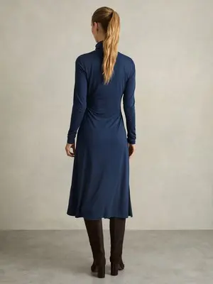 REISS Casey Draped Jersey Midi Dress - Blue