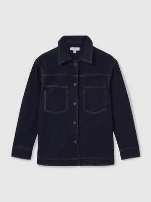 REISS Elise Wool-blend Topstitch Shirt