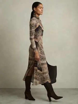 REISS Naomi Snake-print Midi Dress