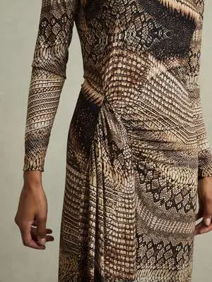 REISS Naomi Snake-print Midi Dress