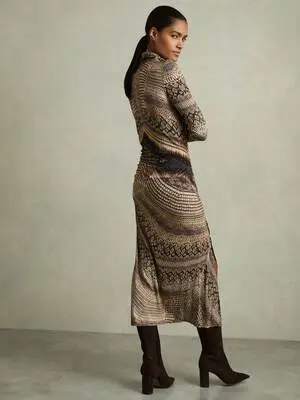 REISS Naomi Snake-print Midi Dress