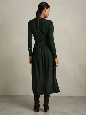 REISS Madeline Jersey Wrap-tie Midi Dress - Green