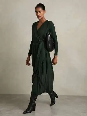 REISS Madeline Jersey Wrap-tie Midi Dress - Green