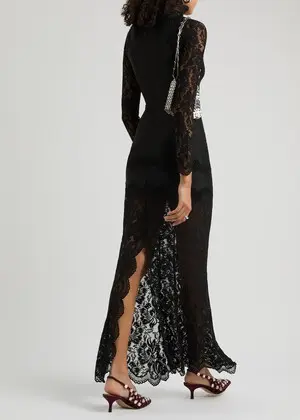 rabanne lace-paneled satin maxi dress Rabanne Panelled Lace And Satin Maxi Dress - Black
