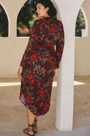 BL-NK Rikke Long-sleeve Button-front Midi Dress - Brown Pattern