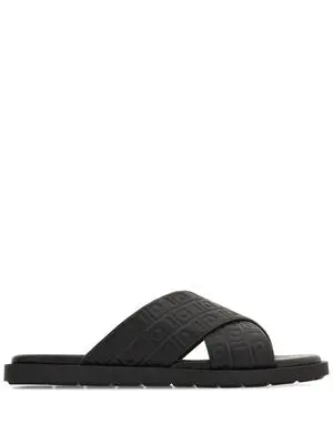 FERRAGAMO Monogram Leather Slides - Black