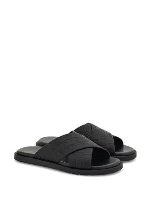 FERRAGAMO Monogram Leather Slides - Black