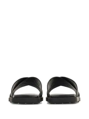 FERRAGAMO Monogram Leather Slides - Black