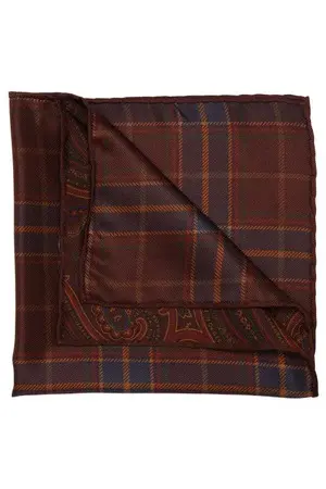 ELIZABETTA Positanodouble Sided Silk Pocket Square For Men Burgundy