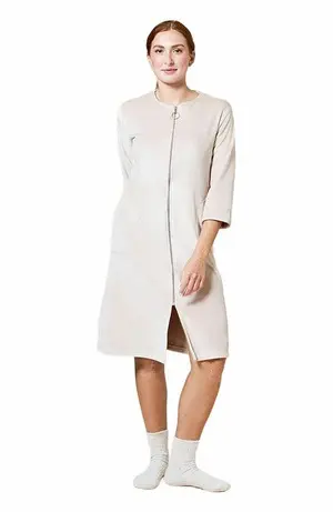 SOFTIES Serenity 3/4 Sleeve Short Zip Robe - Coco
