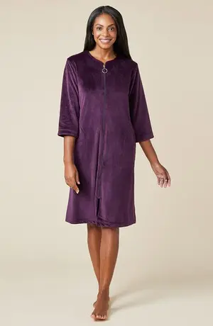 SOFTIES Serenity 3/4 Sleeve Short Zip Robe - Fig