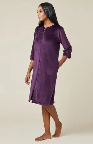 SOFTIES Serenity 3/4 Sleeve Short Zip Robe - Fig