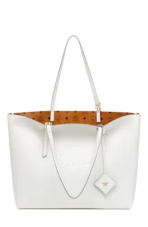 Mcm Himmel Embossed Logo Shopper - Egret