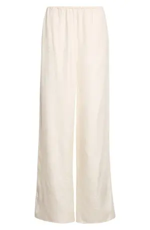 TOTEME Monogram Embroidered Flannel Wide Leg Pants - Ecru