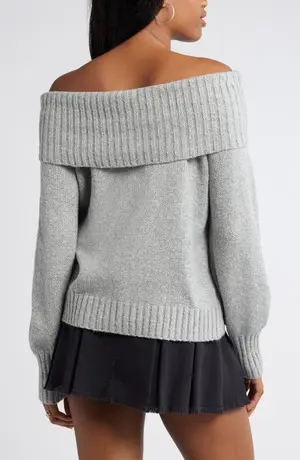 Bp. Off-the-shoulder Sweater - Grey Heather
