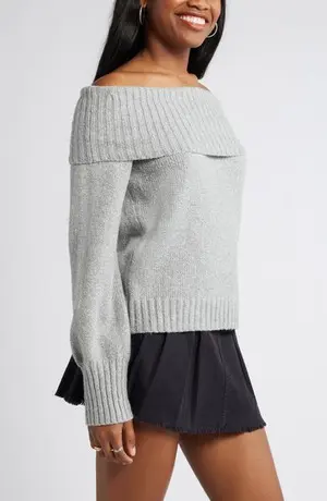 Bp. Off-the-shoulder Sweater - Grey Heather