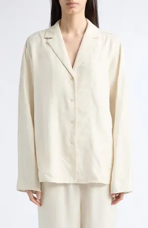 TOTEME Monogram Embroidered Flannel Pajama Top - Ecru