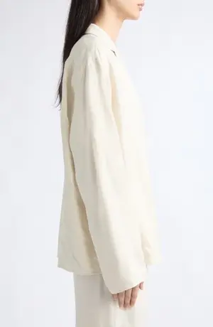 TOTEME Monogram Embroidered Flannel Pajama Top - Ecru