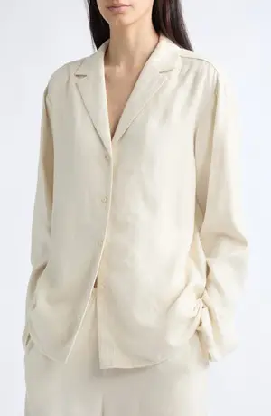 TOTEME Monogram Embroidered Flannel Pajama Top - Ecru
