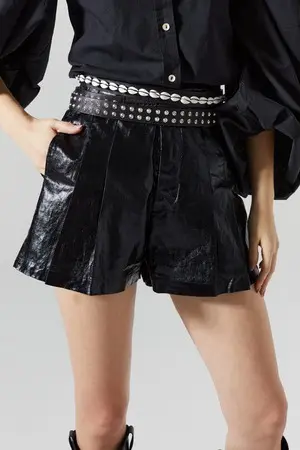 Lanhtropy Frida Linen High-waisted Shorts - Black