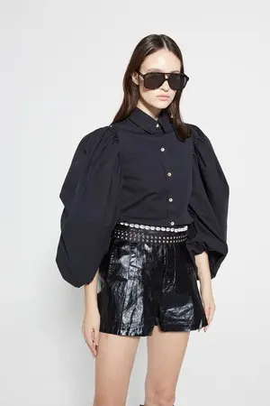 Lanhtropy Frida Linen High-waisted Shorts - Metallic Black