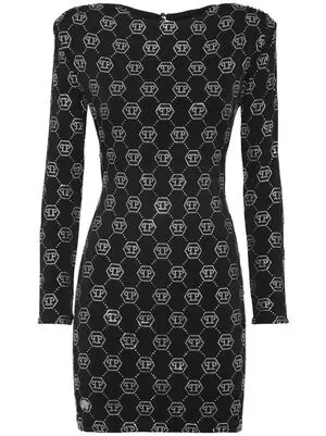 Philipp Plein Monogram Jacquard Shoulder Pad Dress