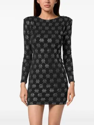 Philipp Plein Monogram Jacquard Shoulder Pad Dress