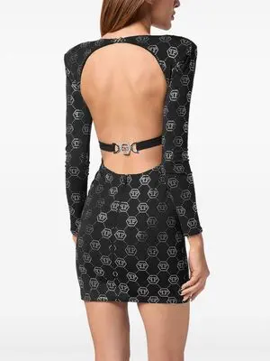 Philipp Plein Monogram Jacquard Shoulder Pad Dress