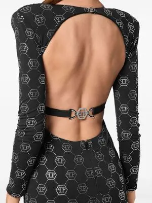 Philipp Plein Monogram Jacquard Shoulder Pad Dress