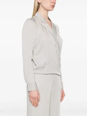 Theory Peak Lapel Wrap Blouse - Grey