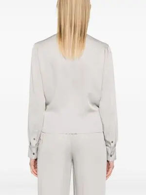 Theory Peak Lapel Wrap Blouse - Grey