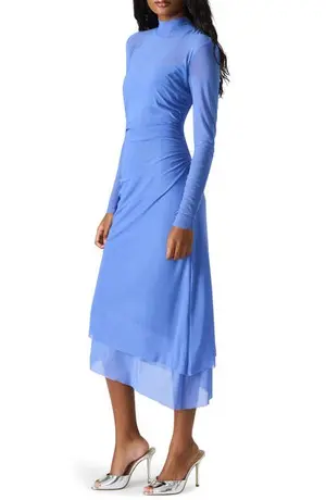 Steve Madden Blare Long Sleeve Mesh Midi Dress - Cobalt