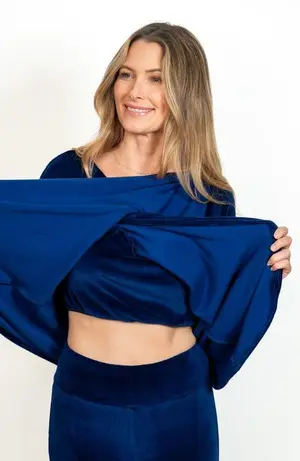 JJWINKS Velour Off-the-shoulder Long Sleeve Top With Shelf - Sapphire