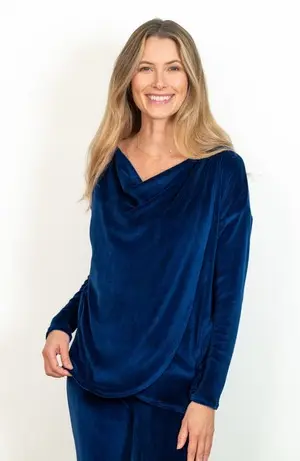 JJWINKS Velour Off-the-shoulder Long Sleeve Top With Shelf - Sapphire