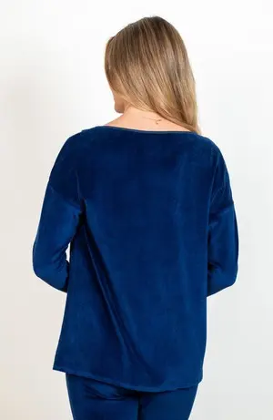 JJWINKS Velour Off-the-shoulder Long Sleeve Top With Shelf - Sapphire
