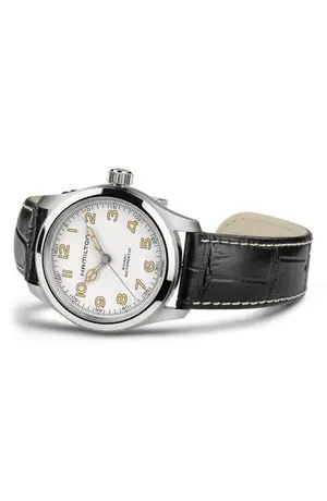 Hamilton Khaki Field Automatic Leather Strap Watch - White