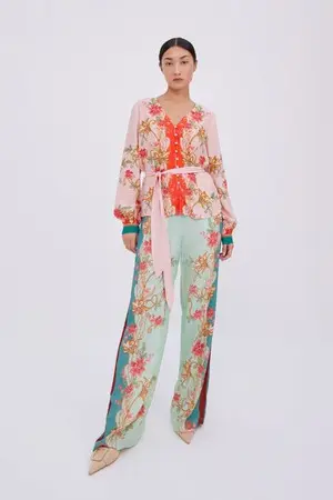 RAISHMA Candy Trousers Floral Print Wide Leg Pants - Pink