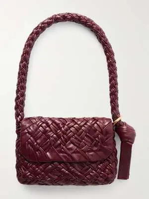 Bottega Veneta Kalimero Città Small Intrecciato Leather Shoulder Bag - Burgundy
