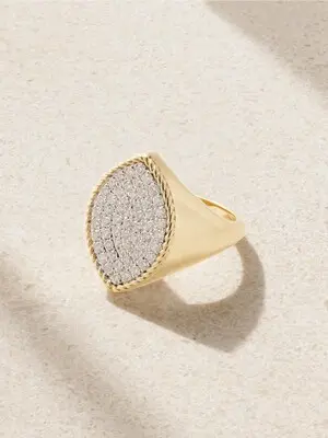 Yvonne Léon Chevalière Marquise Diamond Signet Ring - Silver