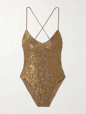 Norma Kamali Fara Open-back Sequined Bodysuit