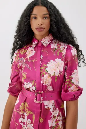 RAISHMA Aria Floral Print Midi Shirt Dress